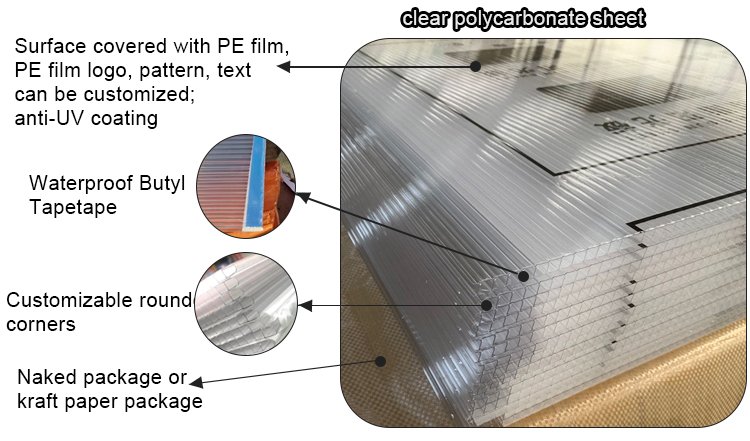 UV extruded clear cellular hollow panel polycarbonate sheets for ...